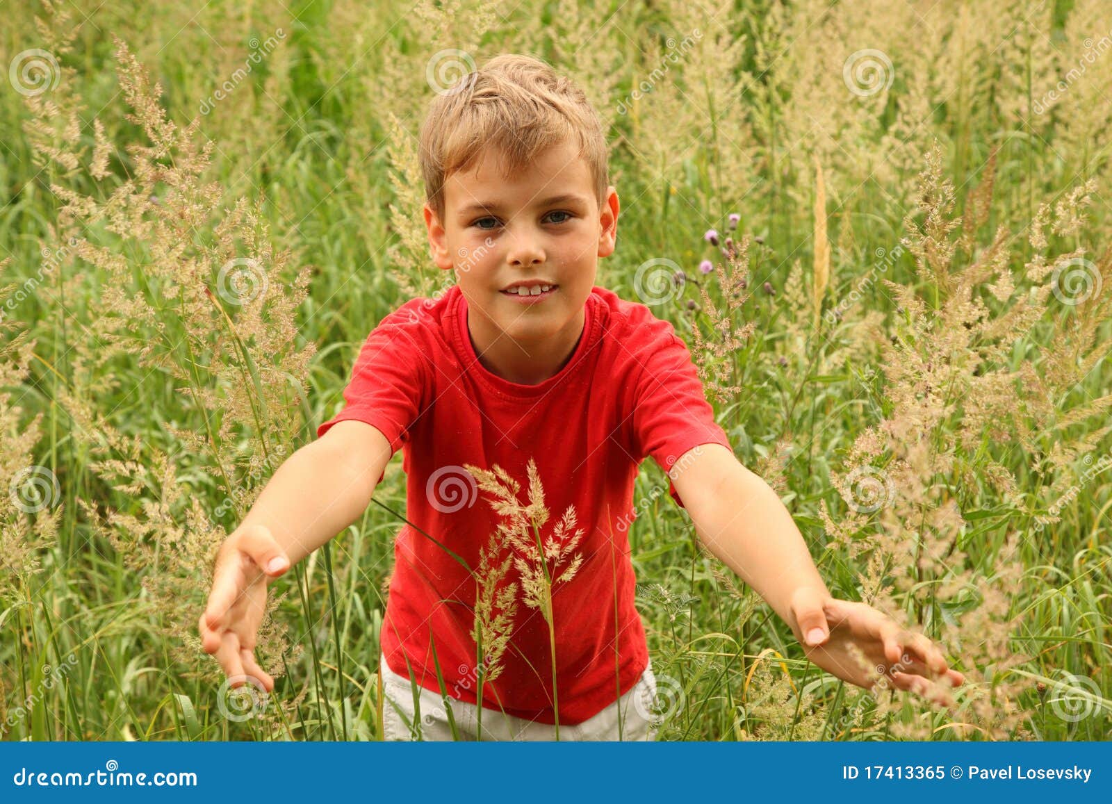 Little Boy Stands In High Green Grass Royalty-Free Stock Photo ...