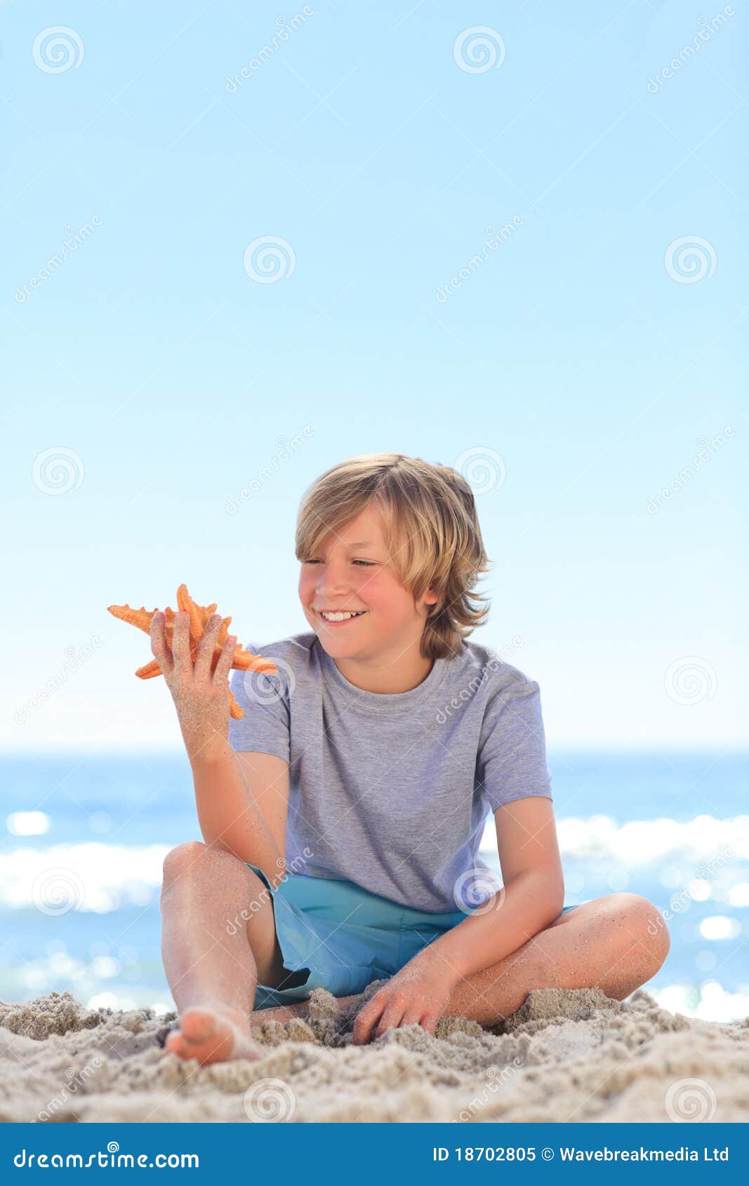 Little boy with a starfish stock image. Image of child - 18702805