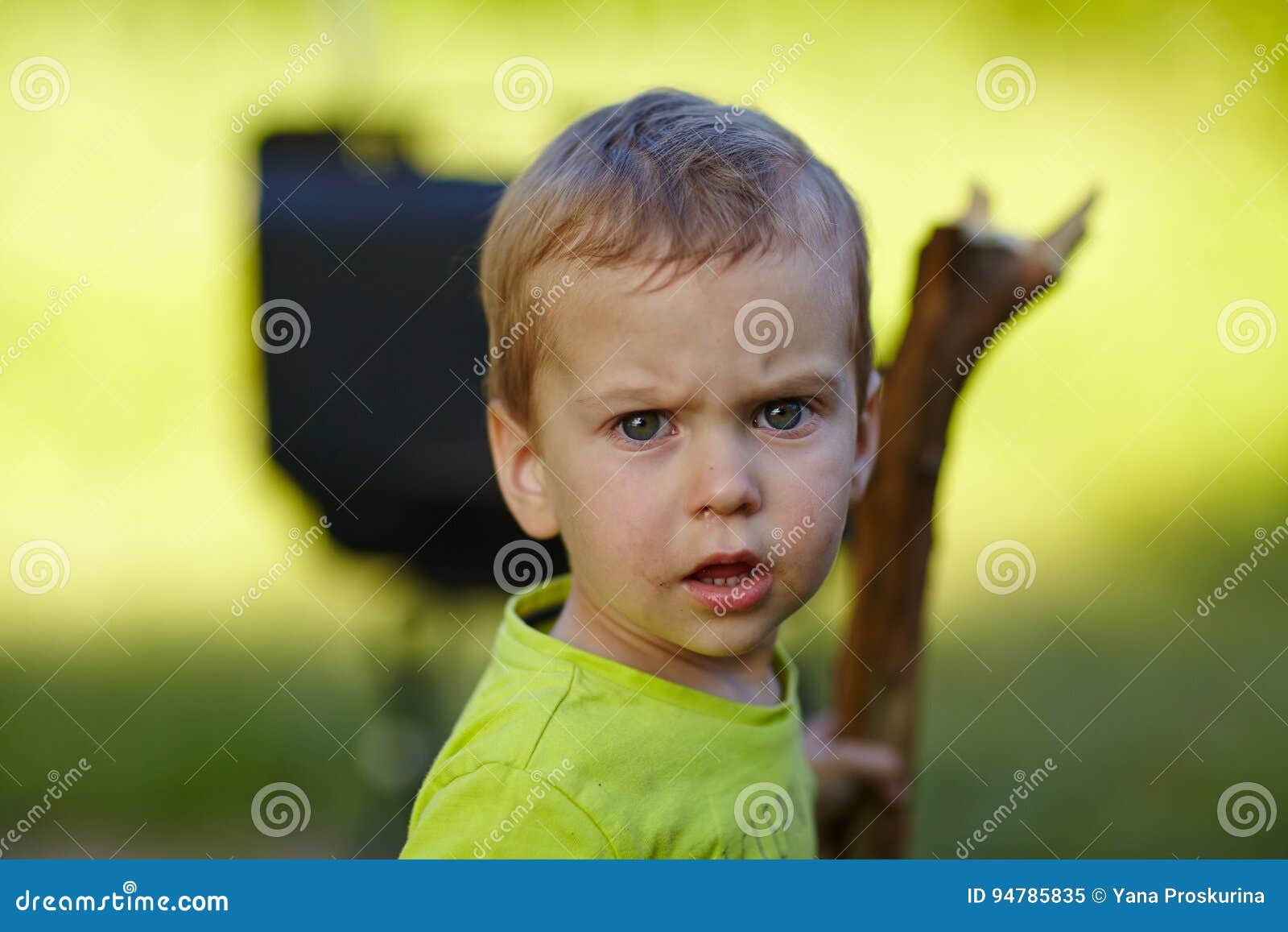 Little Boy with a Stick in the Nature Stock Image - Image of foliage ...