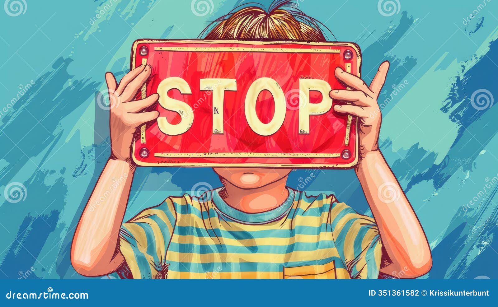 Little Boy with Stop Sign in Front of His Face AI Generated Stock Photo ...