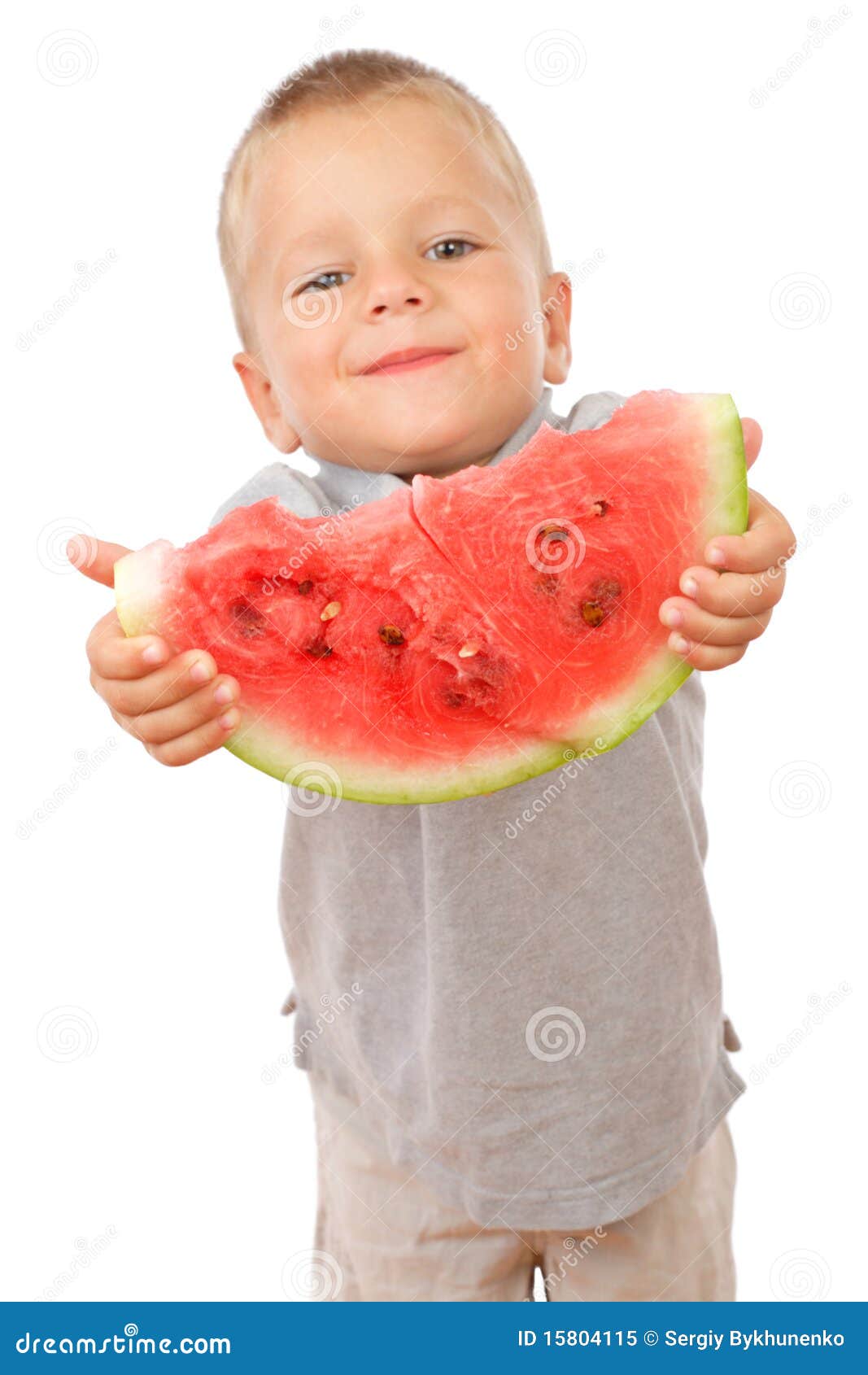 Little Boy Stretch a Slice of Watermelon Stock Image - Image of stretch ...