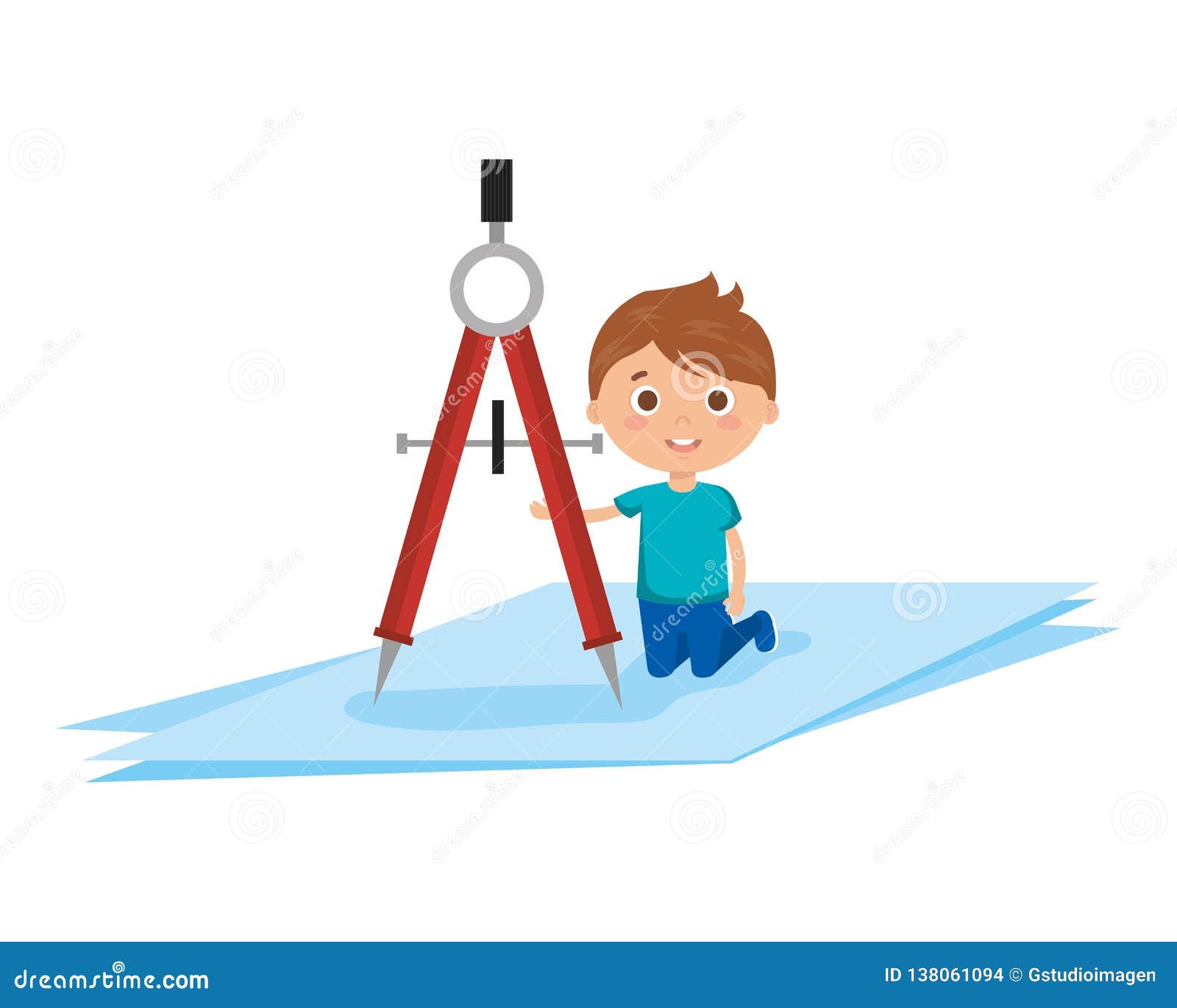 Little Boy Student with Compass Character Stock Vector - Illustration ...