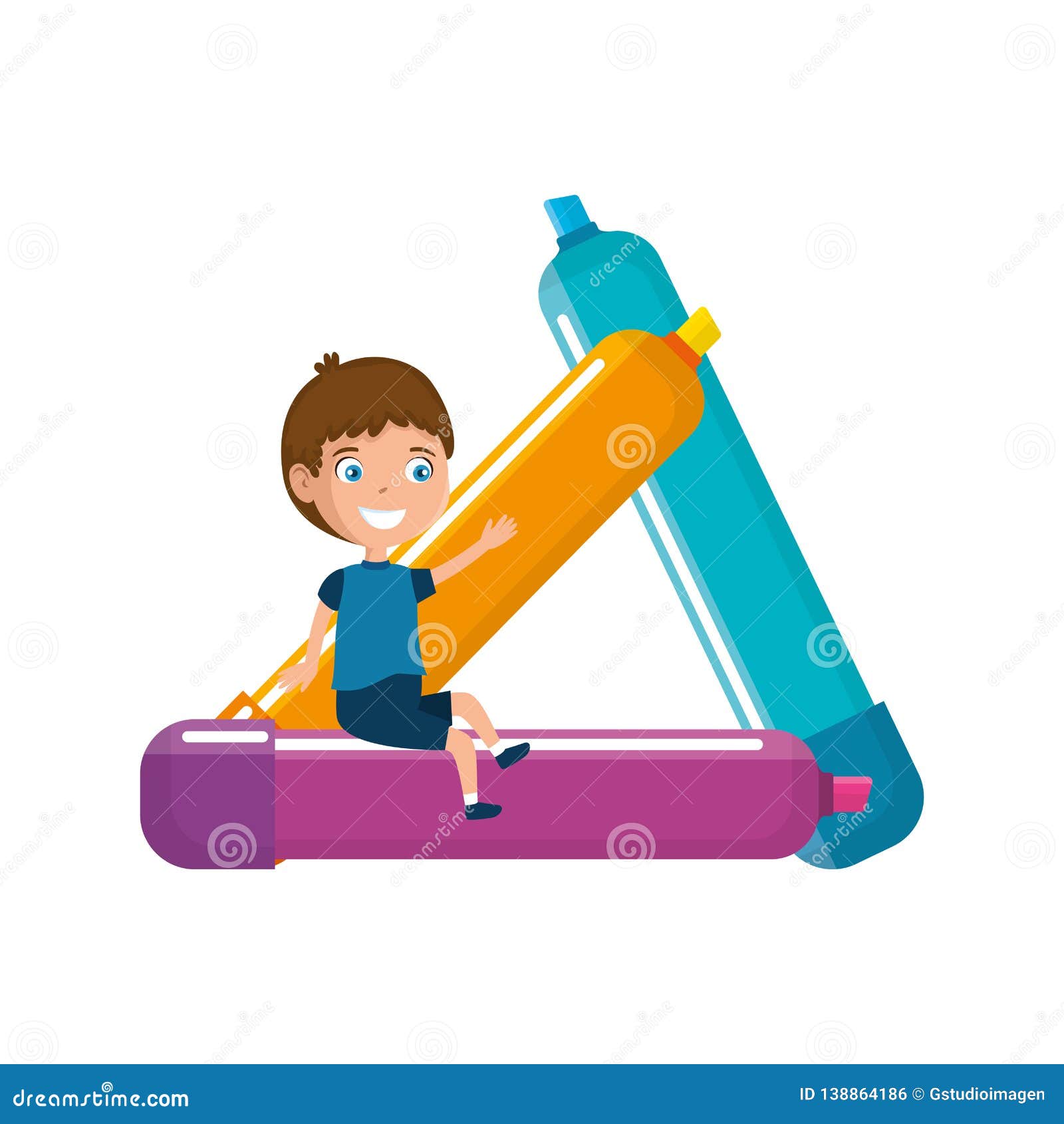 Little Boy Student with Crayons Character Stock Vector - Illustration ...