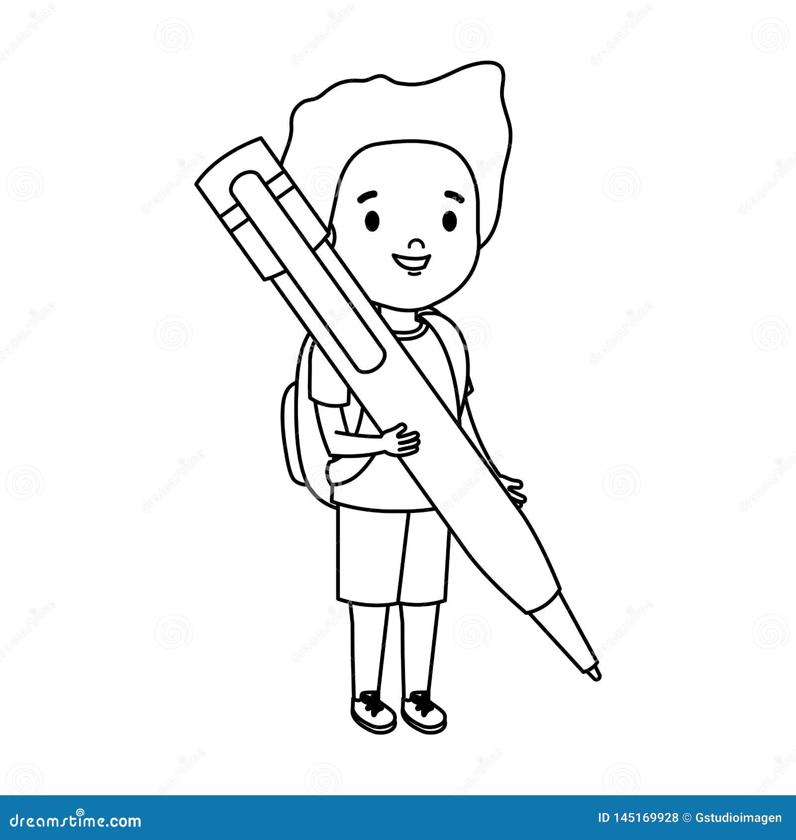 Little Boy Student with Pen Stock Vector - Illustration of greeting ...