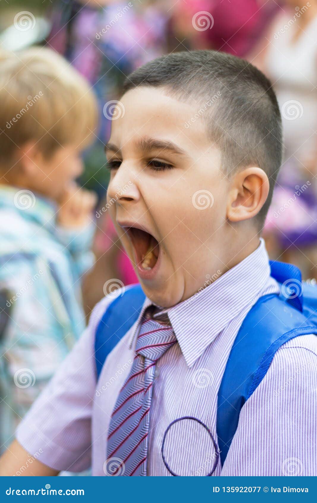 Little Boy Student is Yawning Early in the Morning Stock Image - Image ...