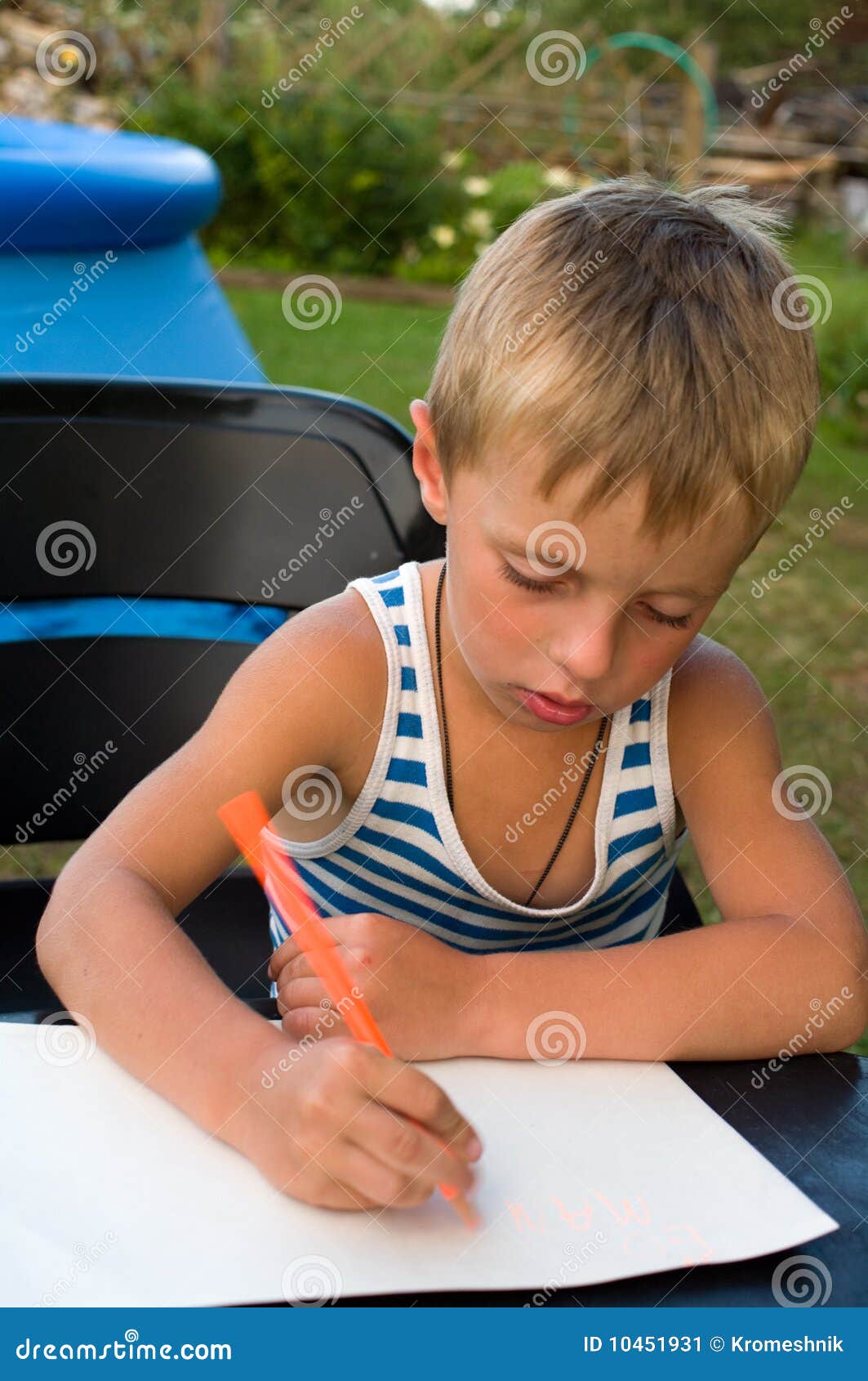 The Little Boy Studies To Write Stock Image - Image of caucasian ...