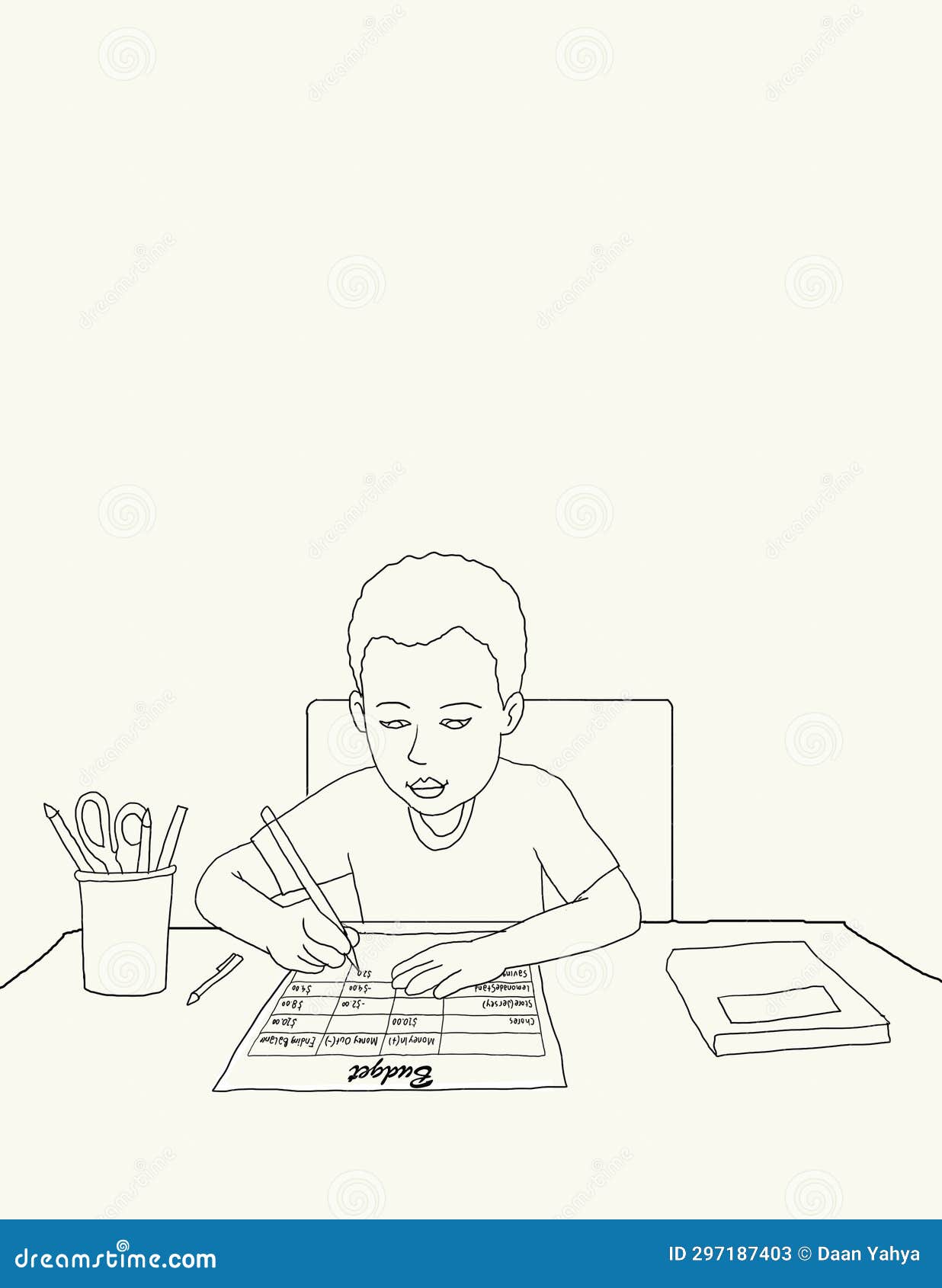 A Little Boy Studying on the Table Illustration Stock Illustration ...