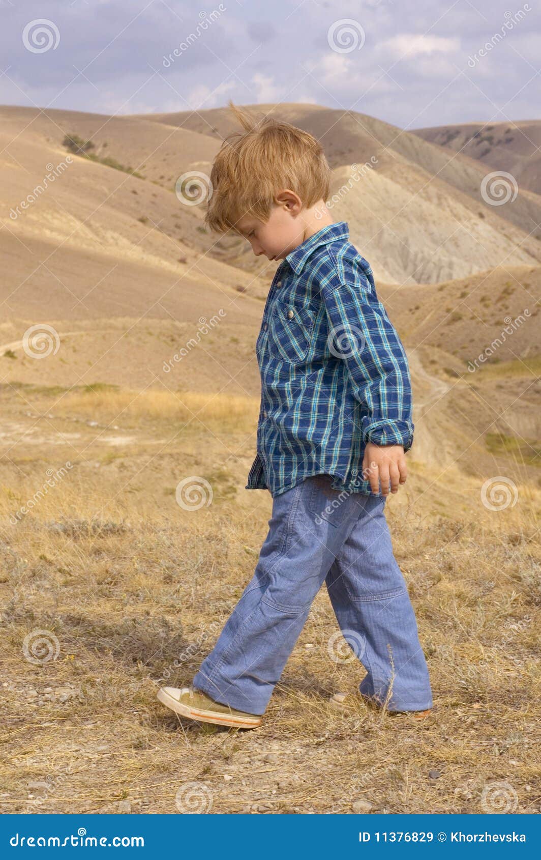Little Boy in Summer Mountain Stock Image - Image of blond, natural ...
