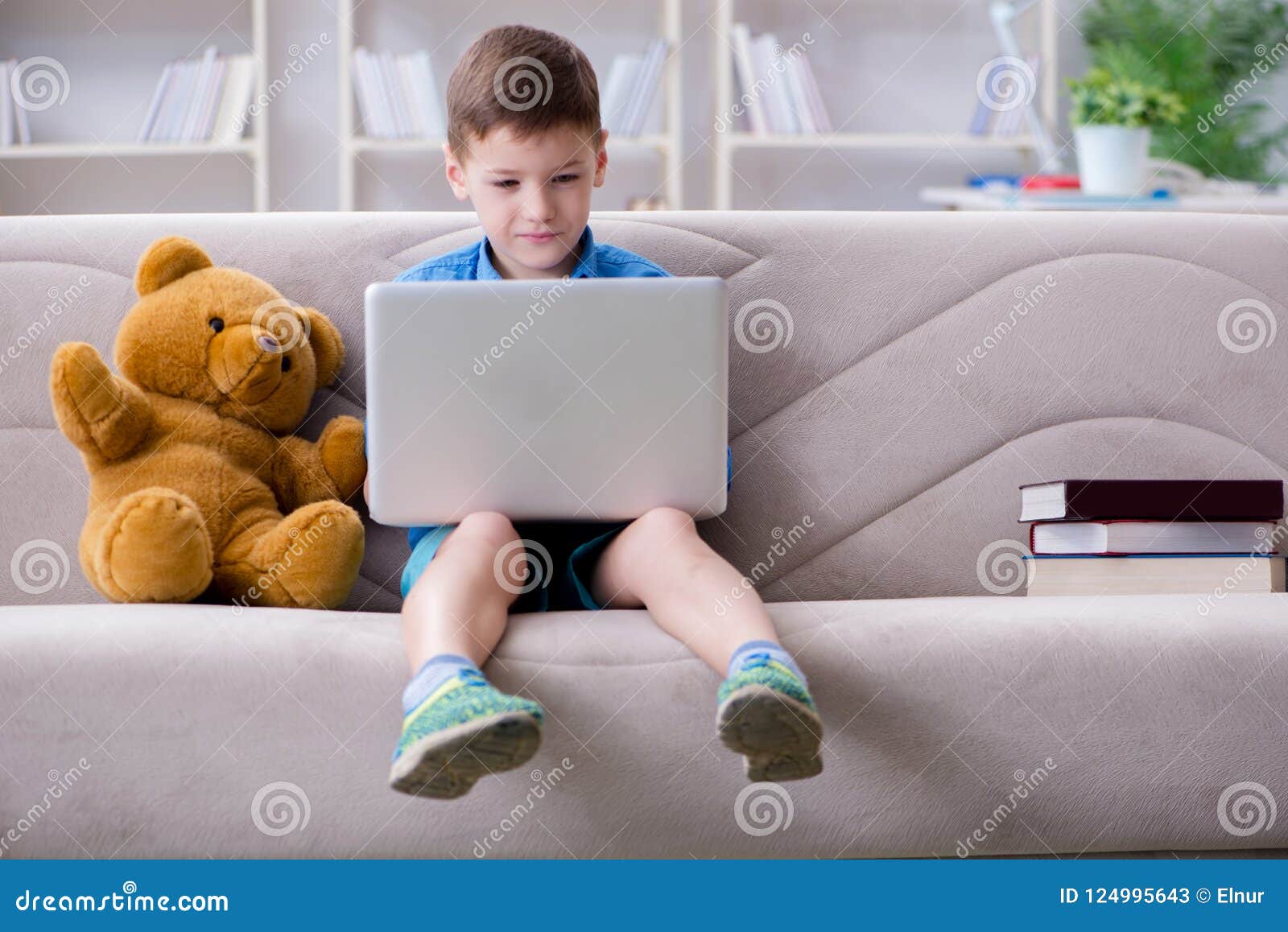 The Little Boy Surfing Internet on Laptop Stock Image - Image of ...
