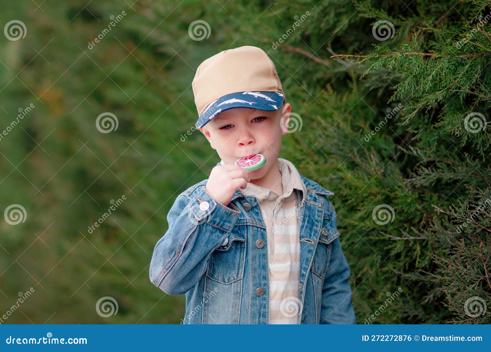 Little Boy with Sweet Tasty Candy in Park Stock Photo - Image of ...