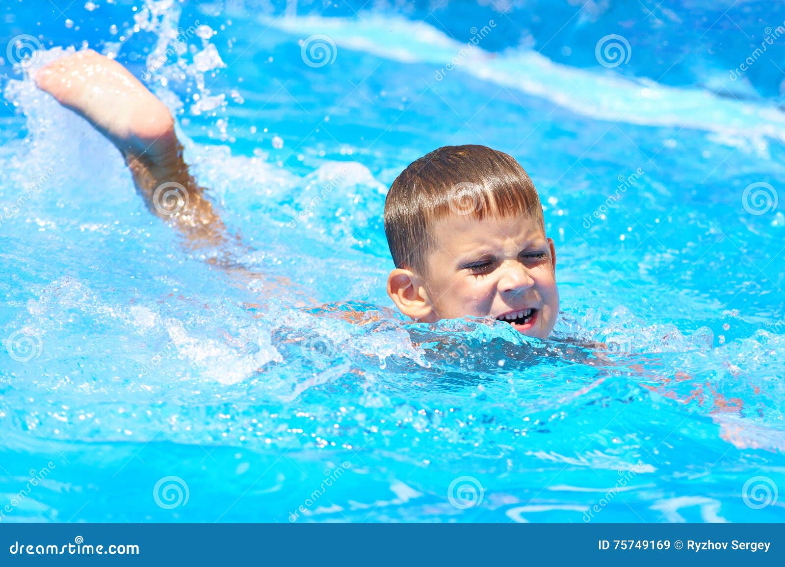 Little Boy Swimming in Pool Stock Image - Image of summer, outside ...