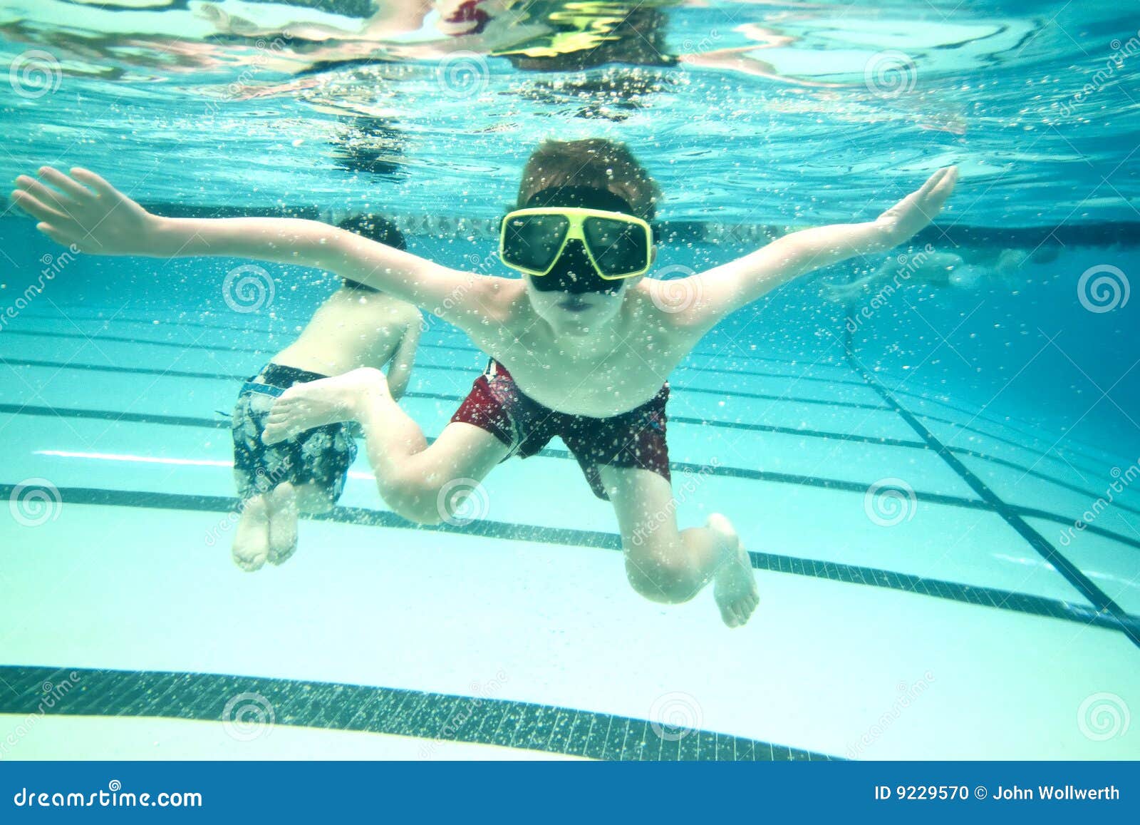 Little Boy Swimming Underwater Stock Photo - Image of goggle, person ...
