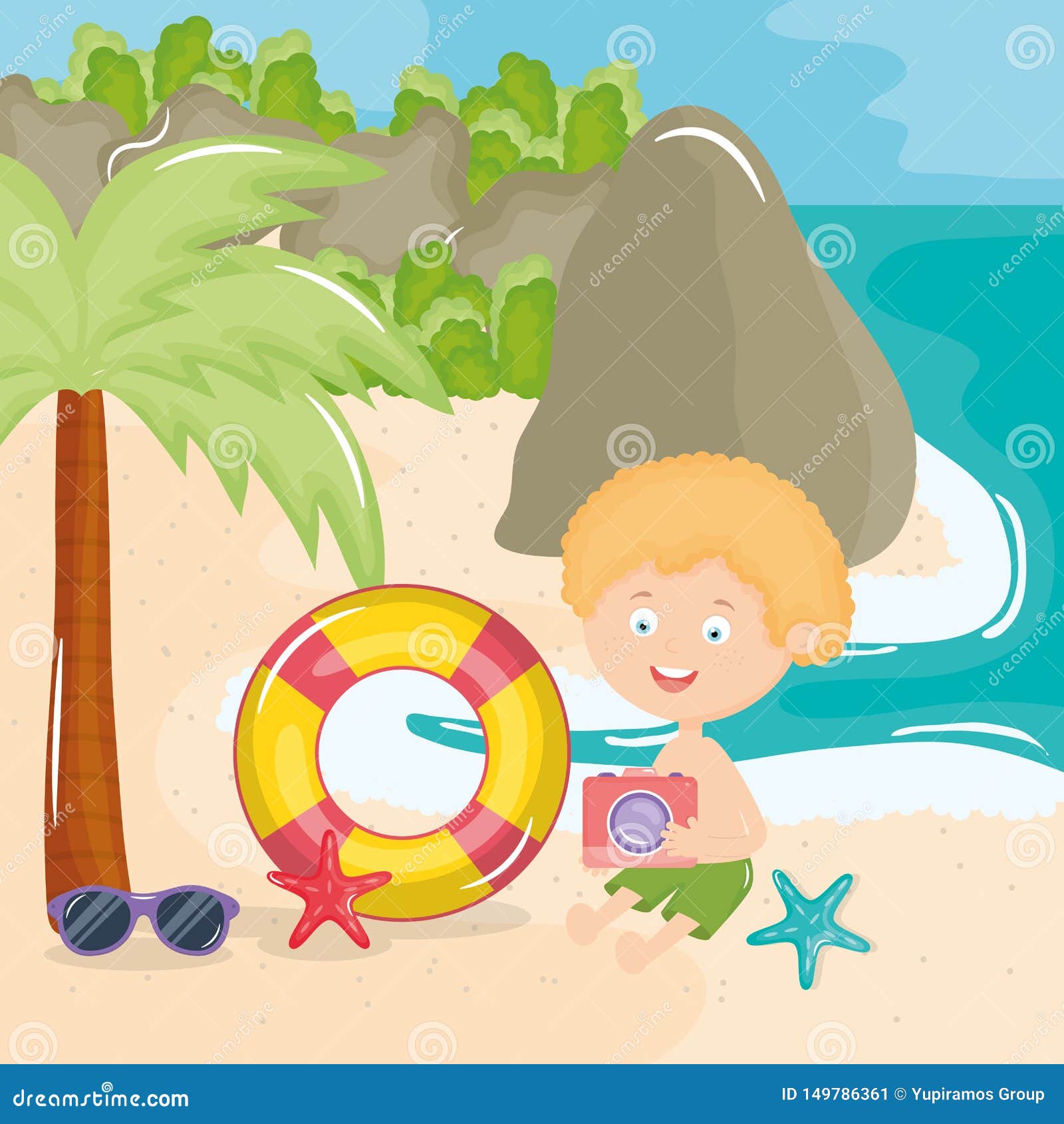 Little Boy with Swimsuit on the Beach Character Stock Vector ...