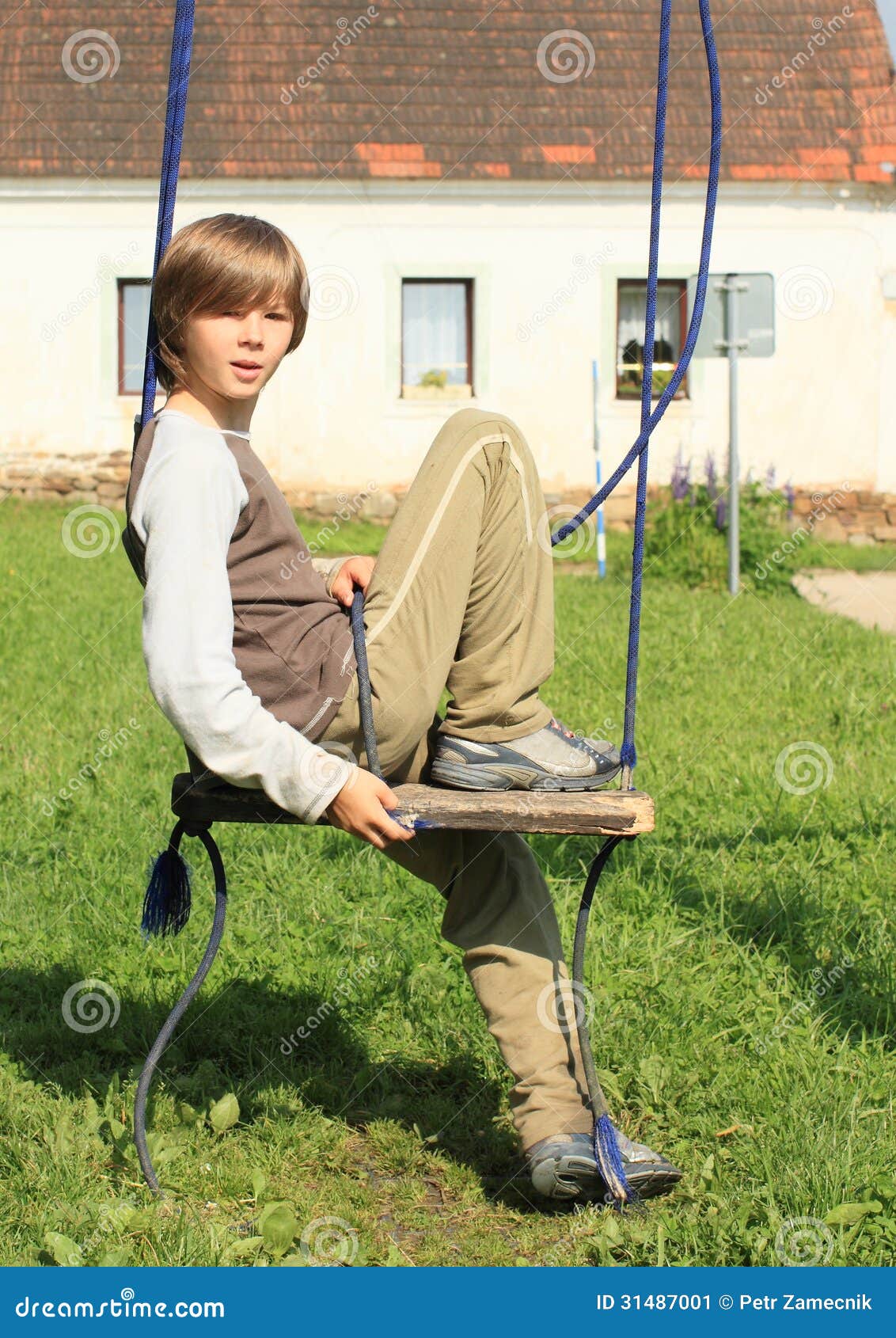 Little boy on a swing stock image. Image of european - 31487001