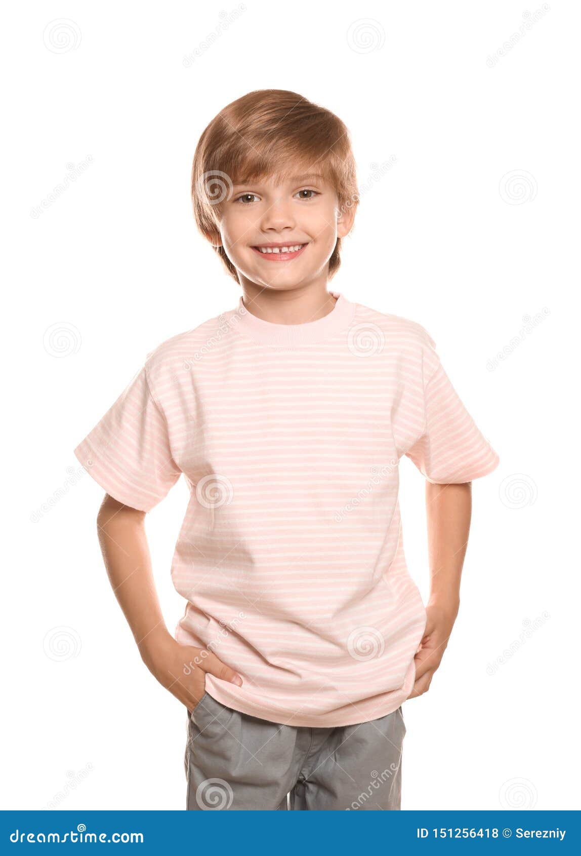 Little Boy in T-shirt on White Background Stock Photo - Image of posing ...