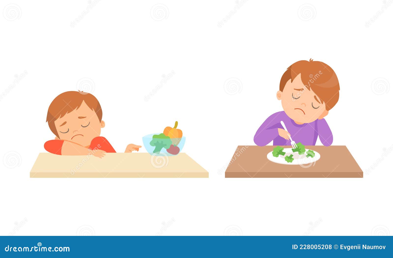 Little Boy at Table Showing Dislike and Disgust Towards Broccoli and ...