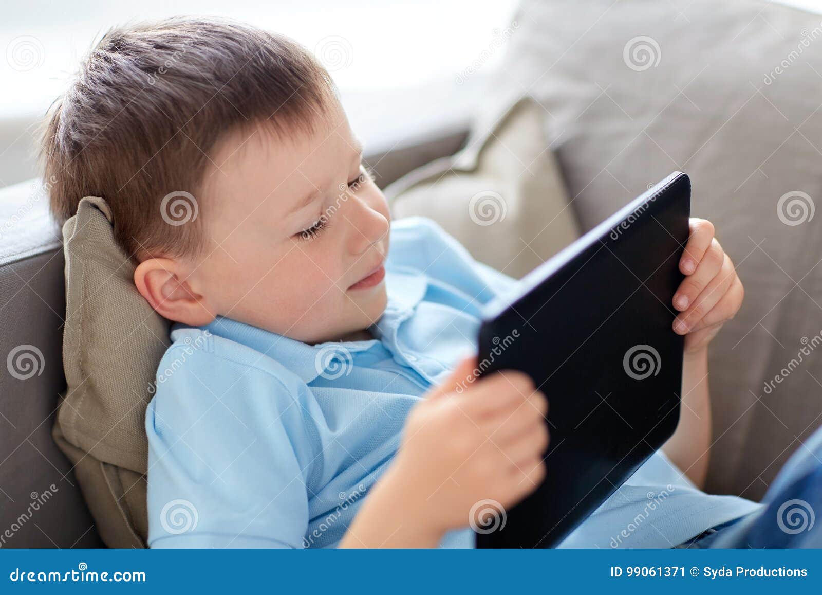 Little Boy with Tablet Pc Computer at Home Stock Image - Image of child ...
