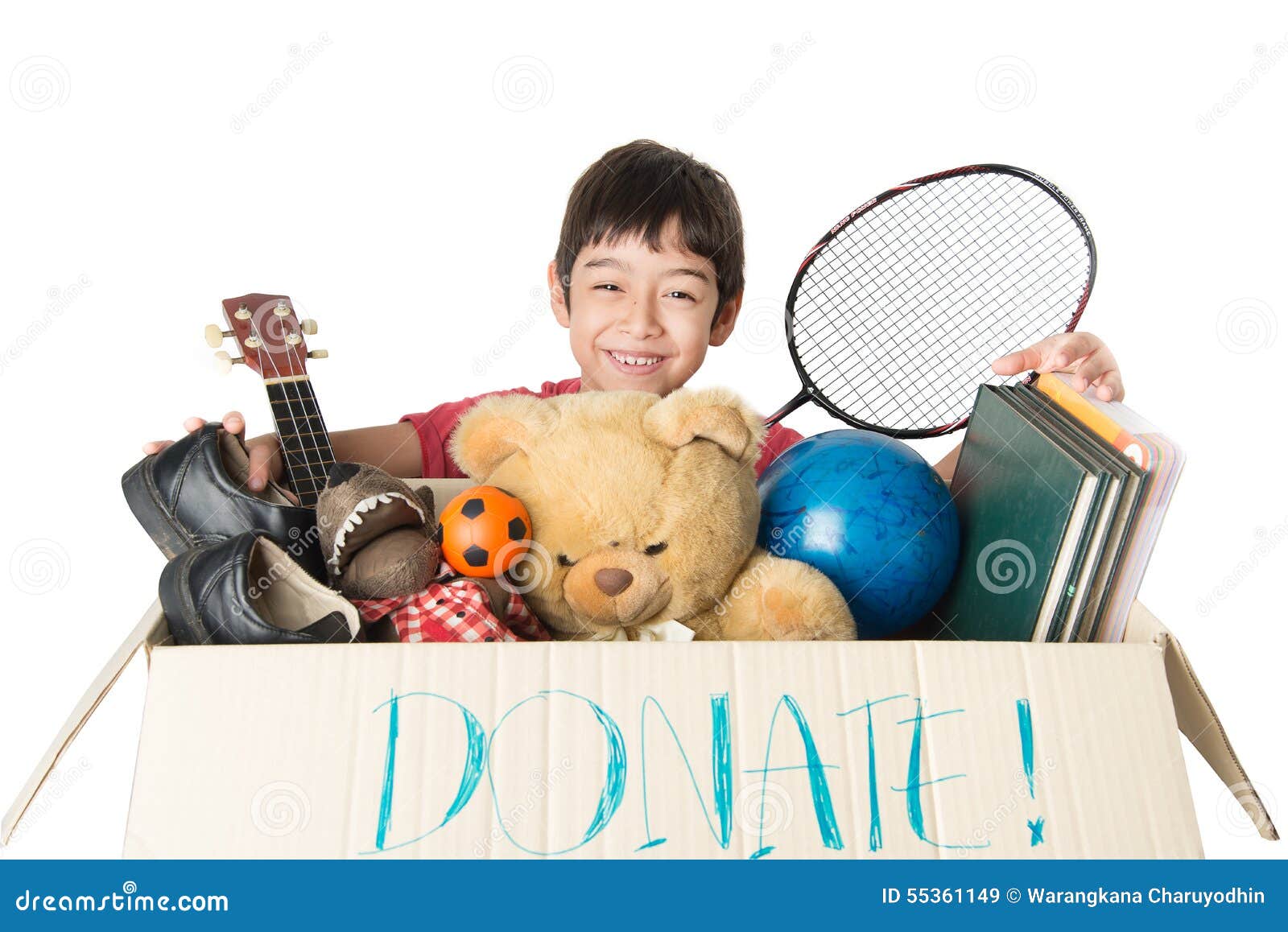 Little Boy Taking Donation Box Full with Stuff for Donate Stock Image ...