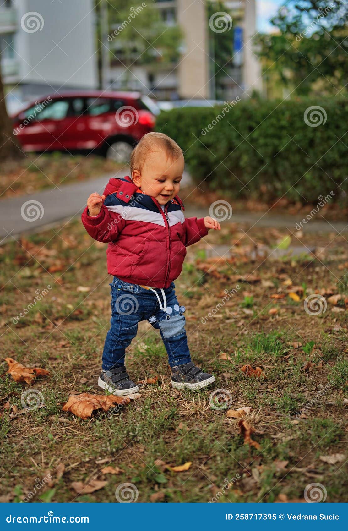 Little Boy Taking His First Steps Stock Image - Image of portrait ...