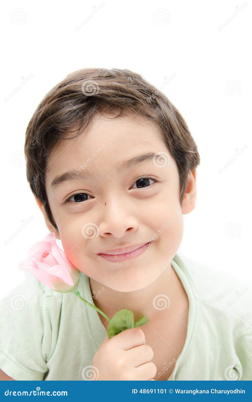 Little Boy Taking Rose in Hand on White Background Stock Image - Image ...
