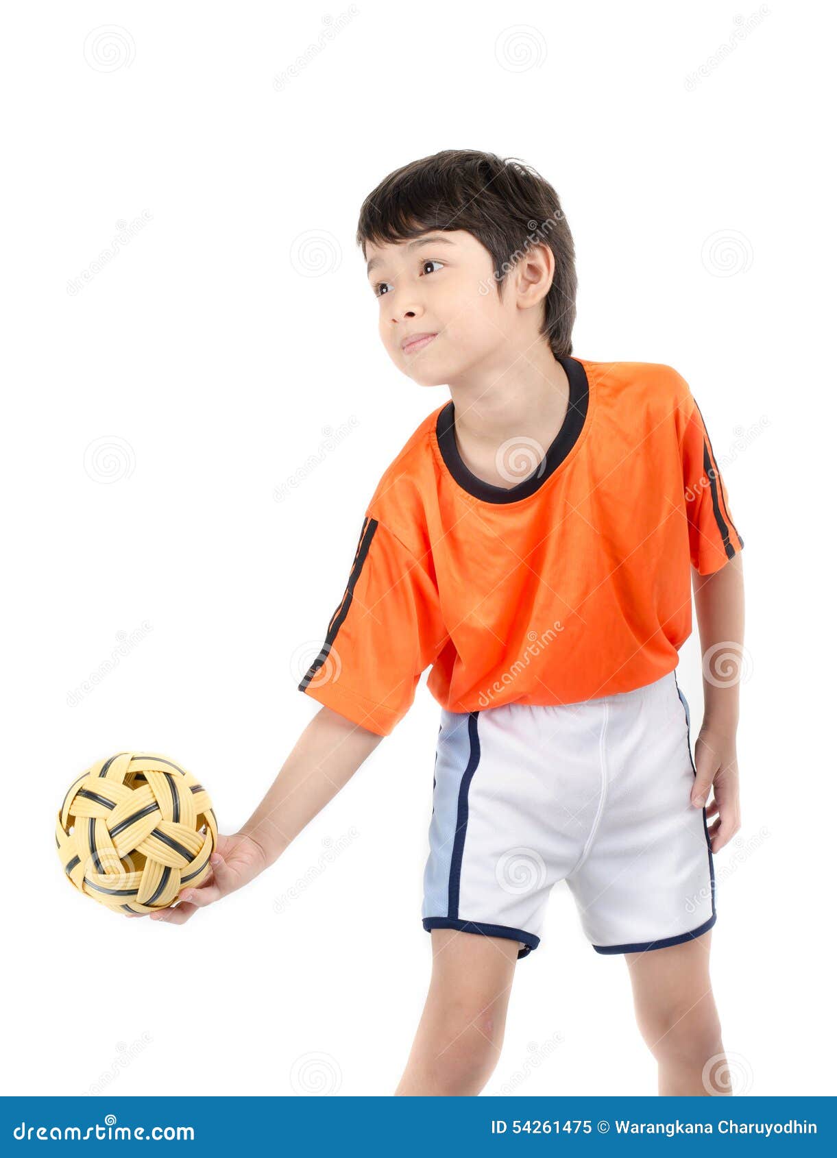 Little Boy Taking Sepak Takraw On White Background Stock Image ...