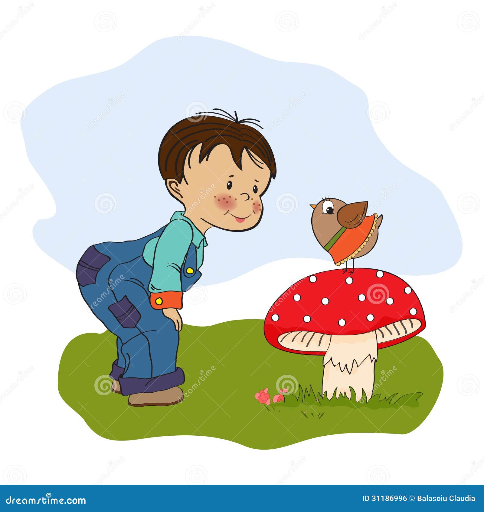 Little Boy Talk with Funny Bird Stock Illustration - Illustration of ...