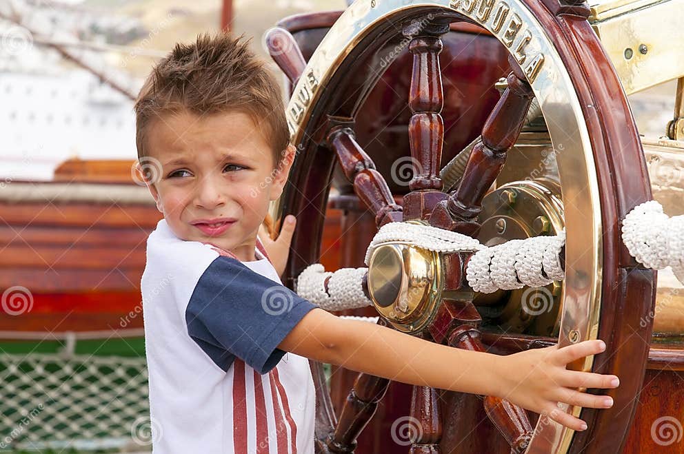 Little Boy on the Tall Ship Stock Image - Image of navigation, nautical ...