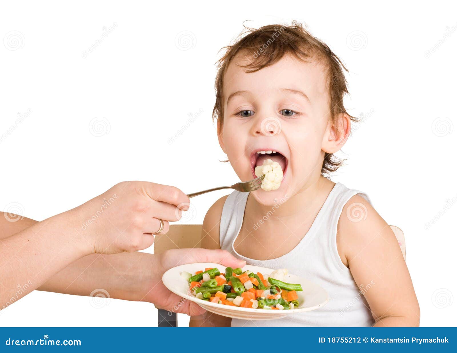 Little Boy Tasting Vegetable Salad Stock Photo - Image of indoor, food ...