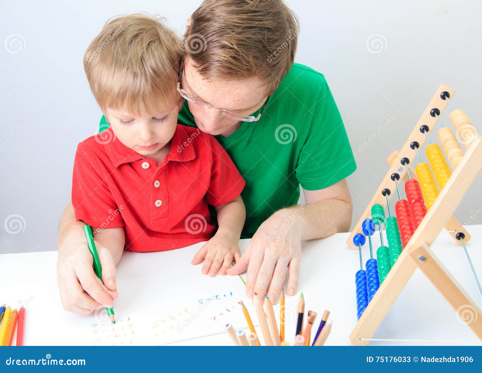 Little Boy with Teacher Learning Math, Early Education Stock Image ...