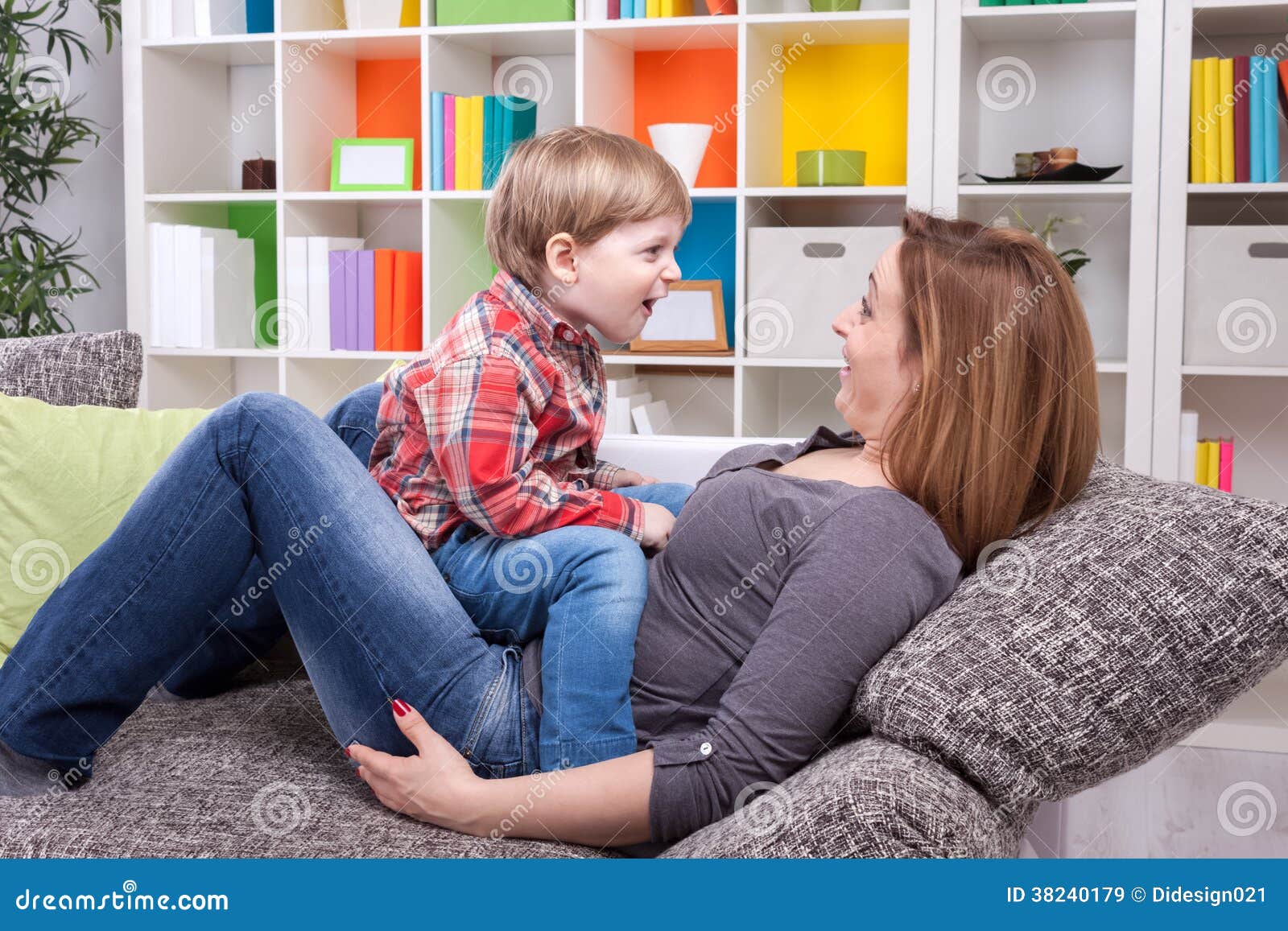 Little Boy Telling a Story To Mother Stock Image - Image of smiling ...