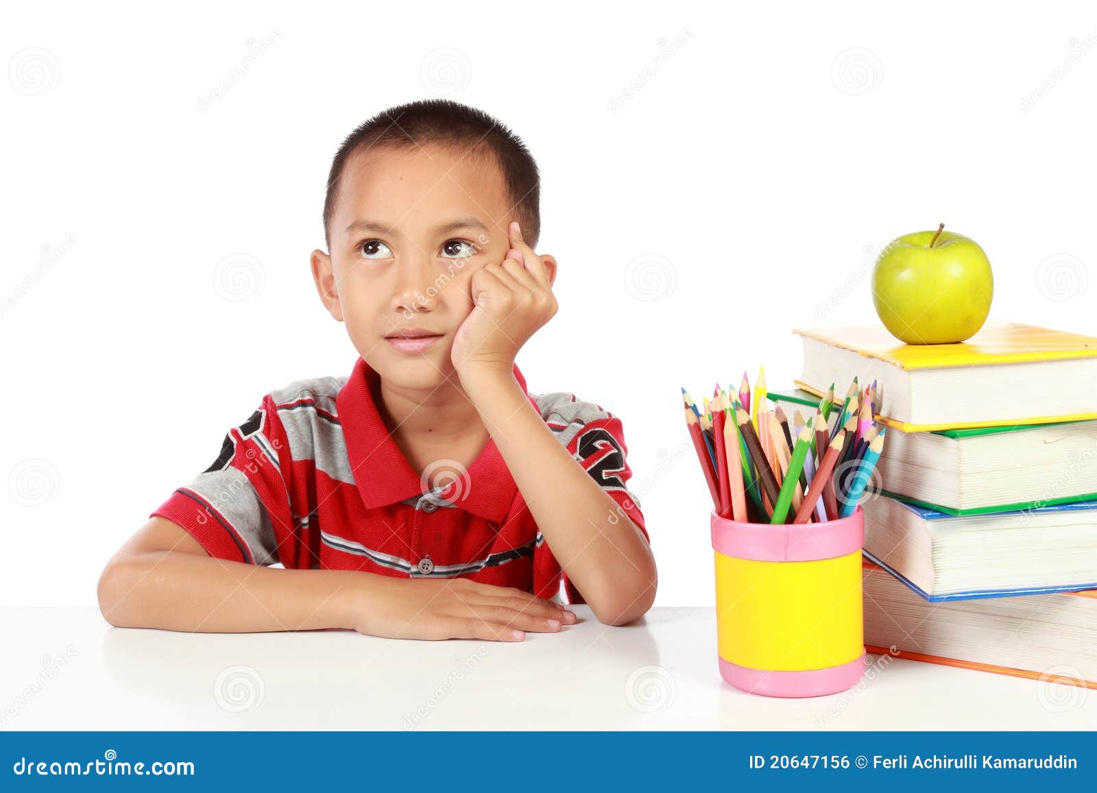 Little boy thinking stock photo. Image of portrait, education - 20647156