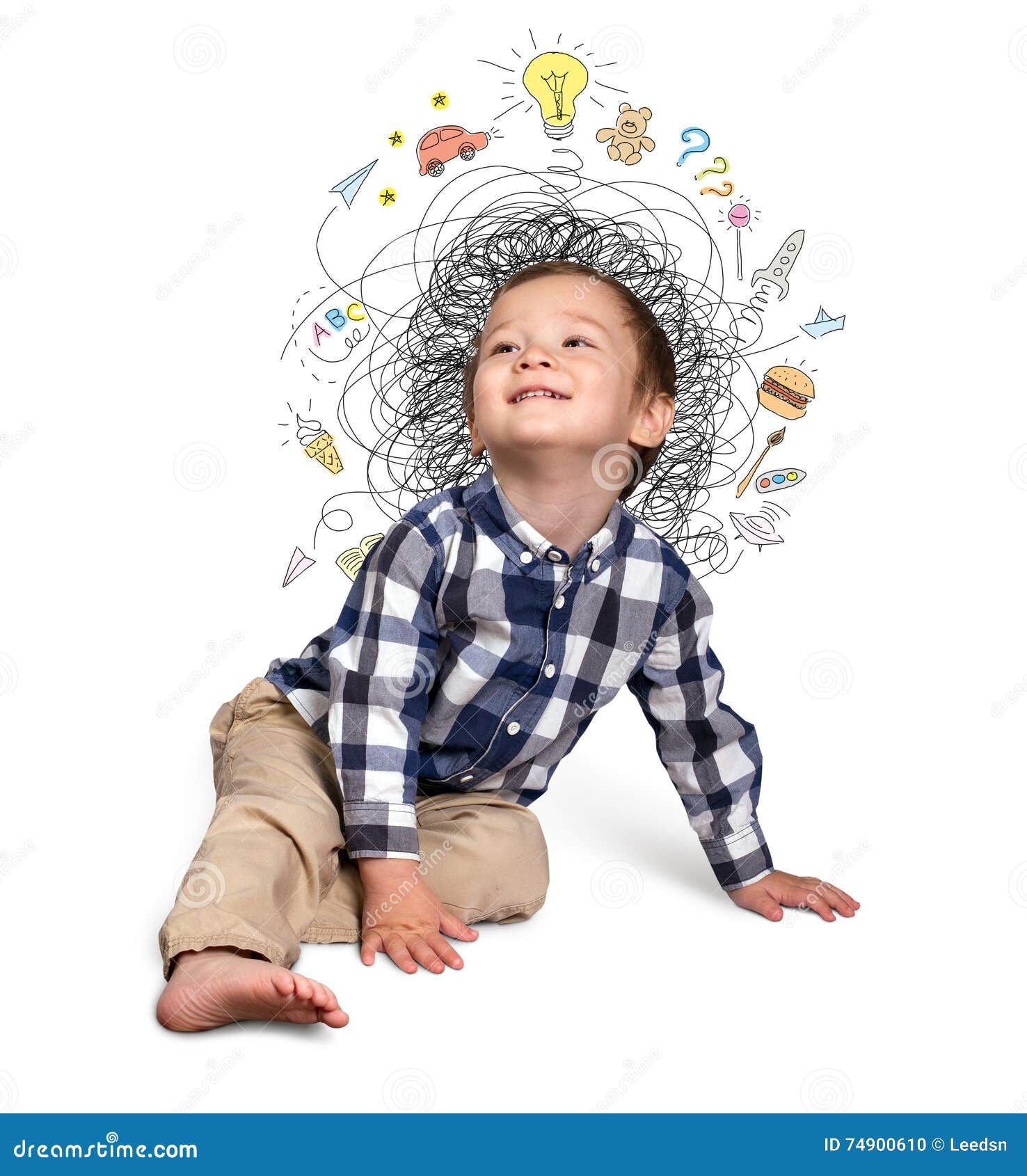 Little boy thinking stock photo. Image of lovely, looking - 74900610
