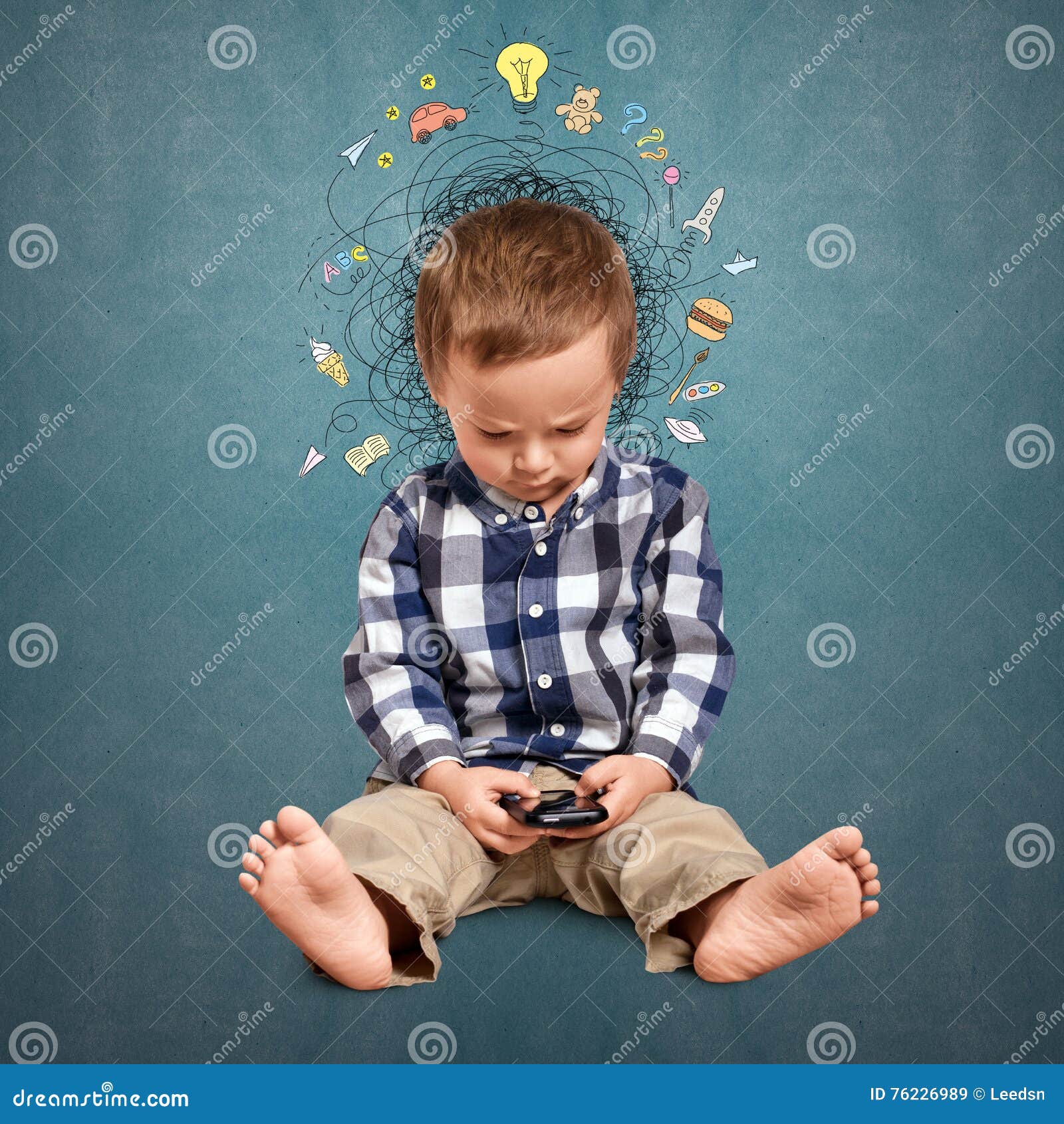 Little boy thinking stock image. Image of gift, cute - 76226989