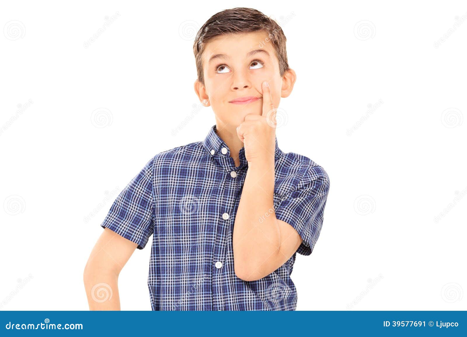 Little Boy Thinking Isolated on White Background Stock Image - Image of ...