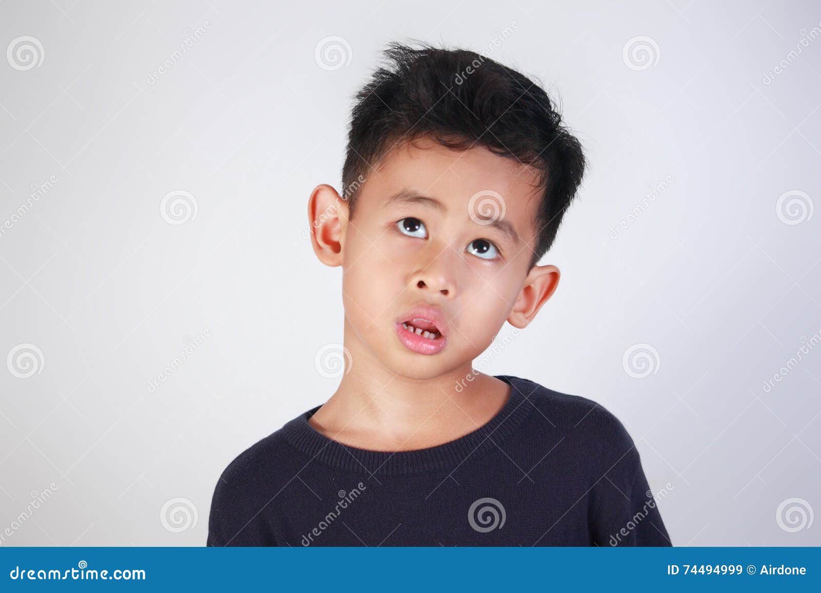 Little Boy Thinking Something Stock Image - Image of white, studio ...