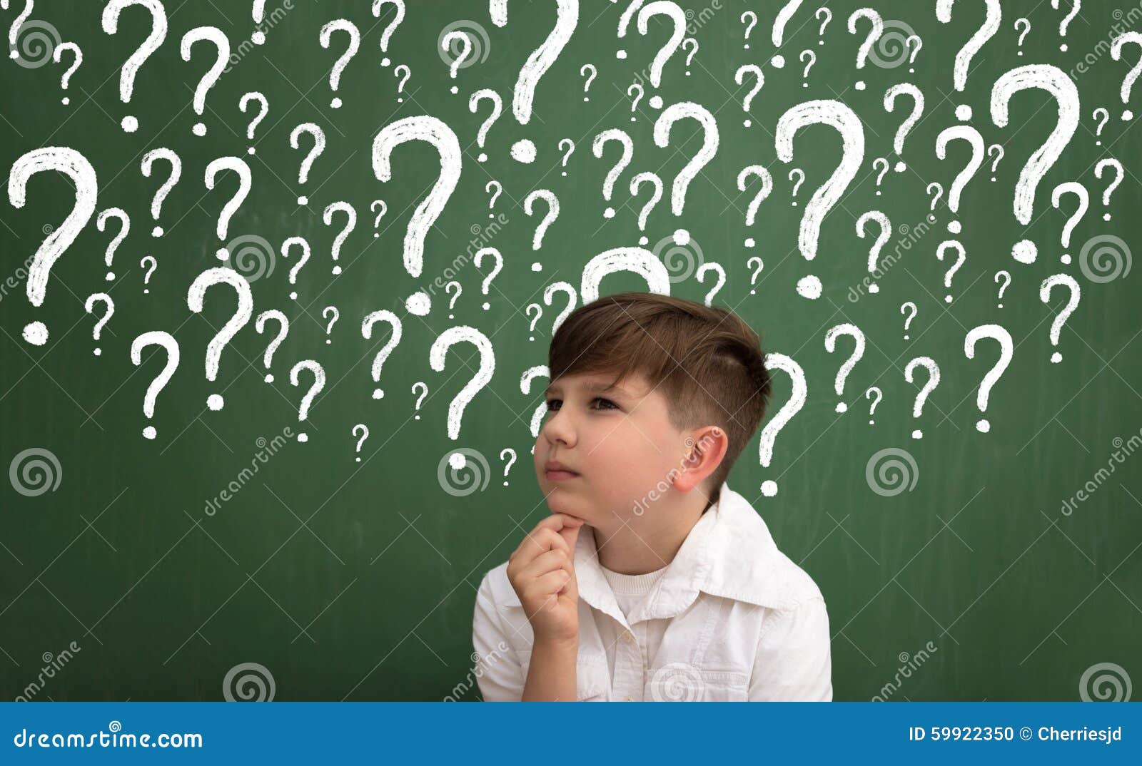 Little Boy Thinking Surrounded Question Marks Stock Photo - Image of ...