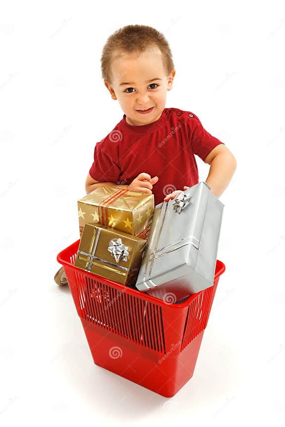 Little Boy Throwing Presents in Garbage Bin Stock Photo - Image of away ...
