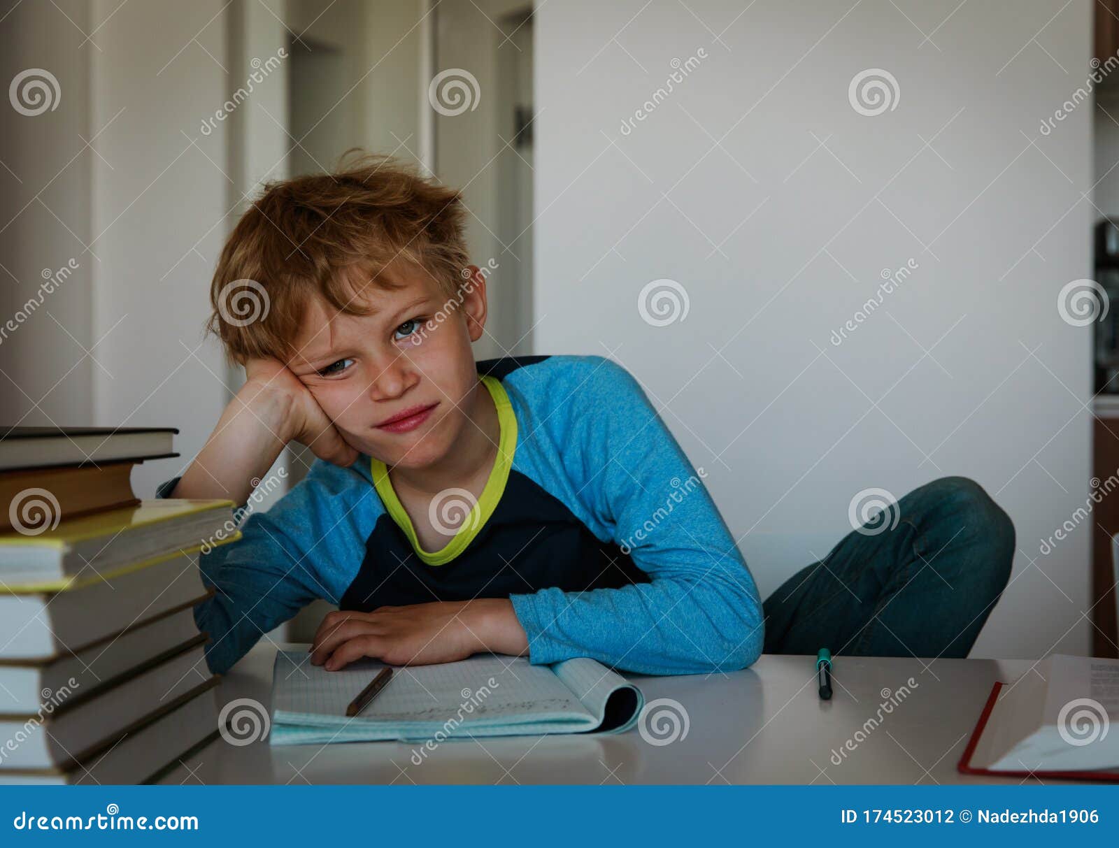 Little Boy Tired of Doing Homework, Overload Stock Photo - Image of ...