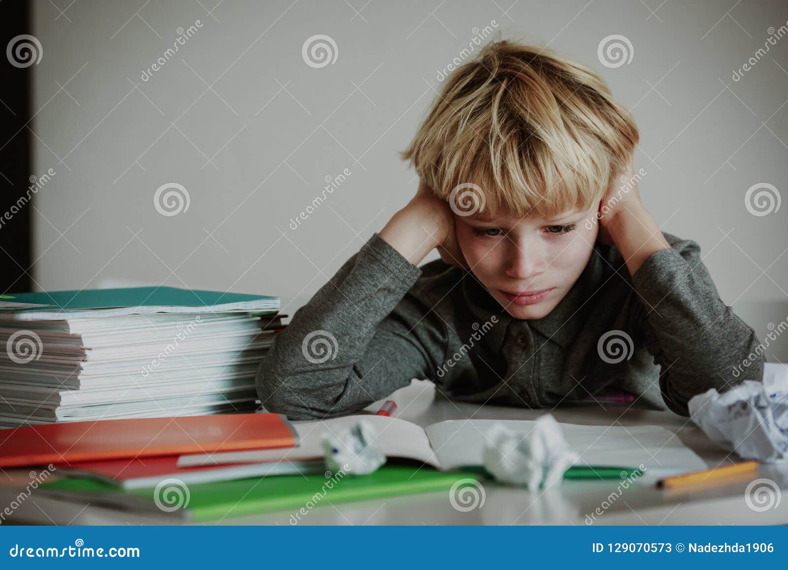Little Boy Tired Stressed of Doing Homework, Bored, Exhausted Stock ...