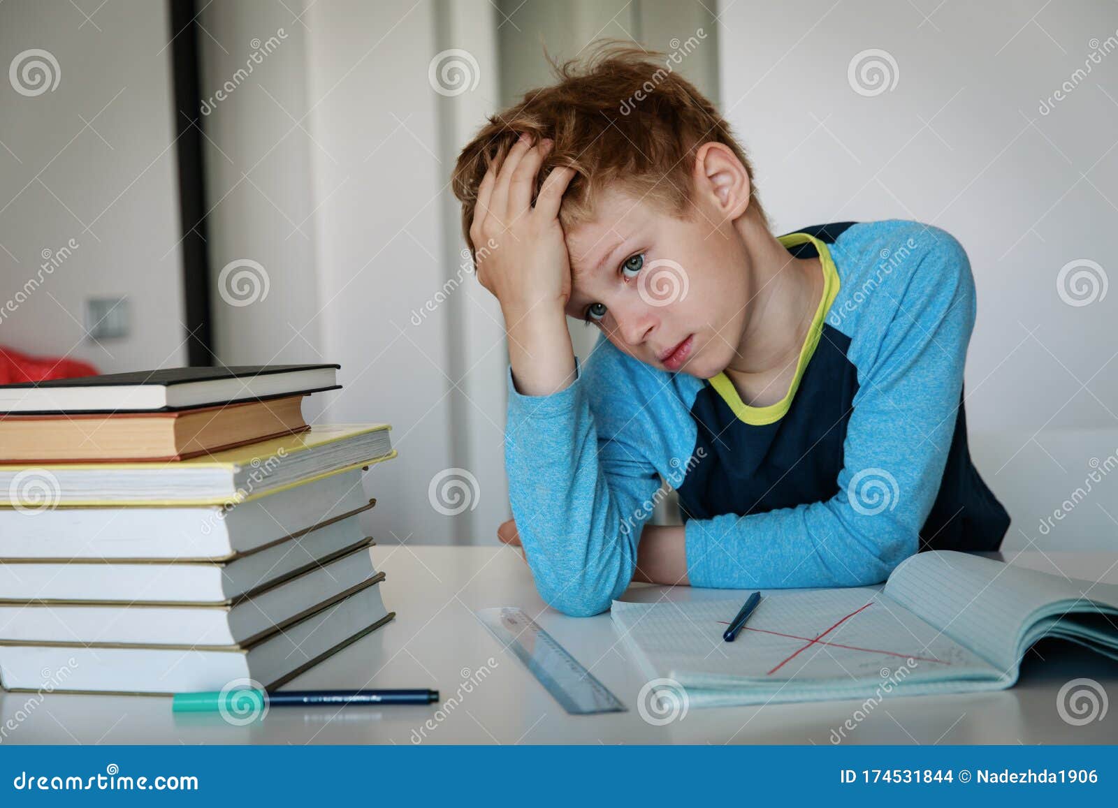Little Boy Tired of Doing Homework Stock Photo - Image of educate, hard ...