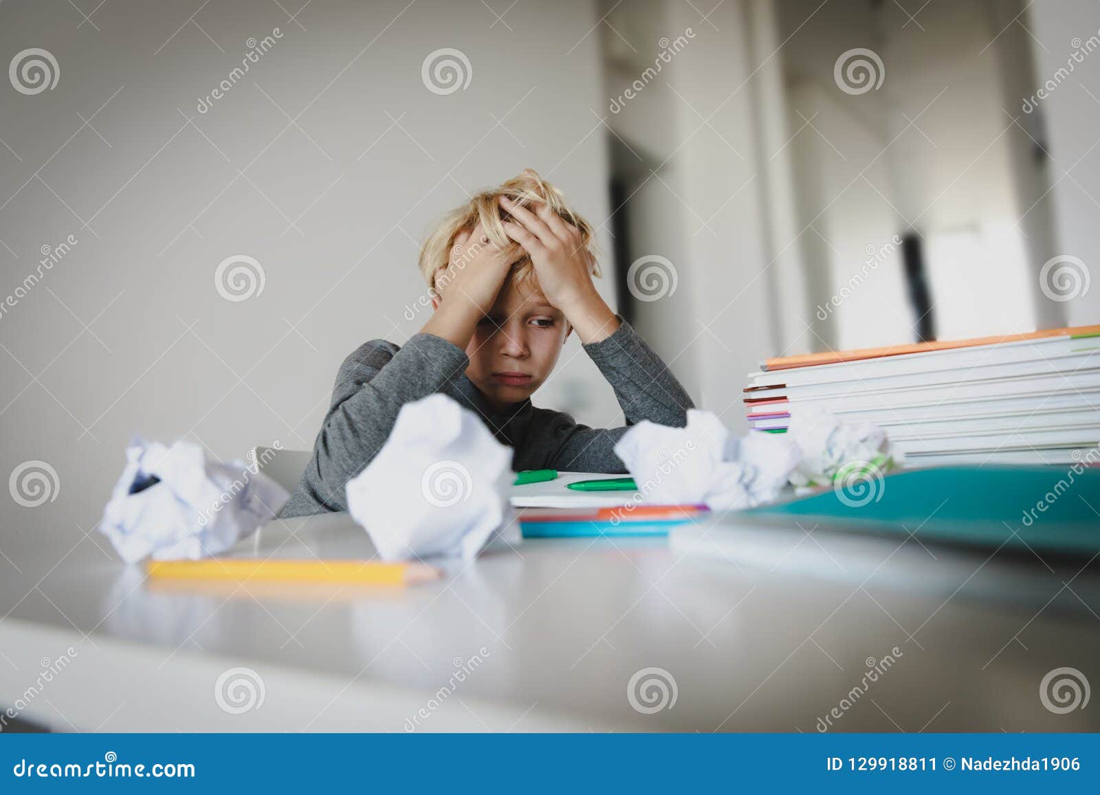 Little Boy Tired Stressed of Reading, Doing Homework Stock Image ...