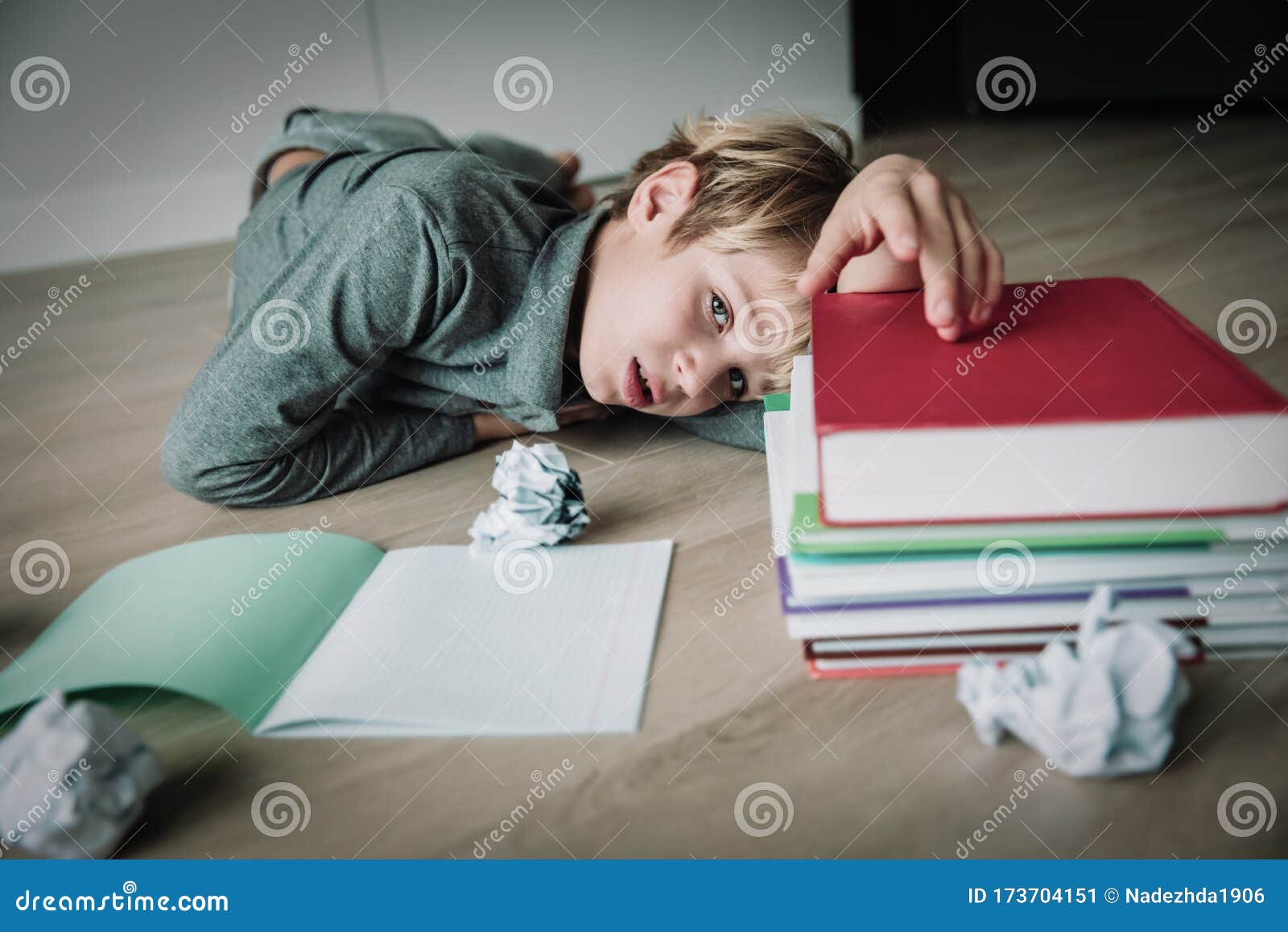 Little Boy Tired Stressed of Reading, Doing Homework Stock Image ...