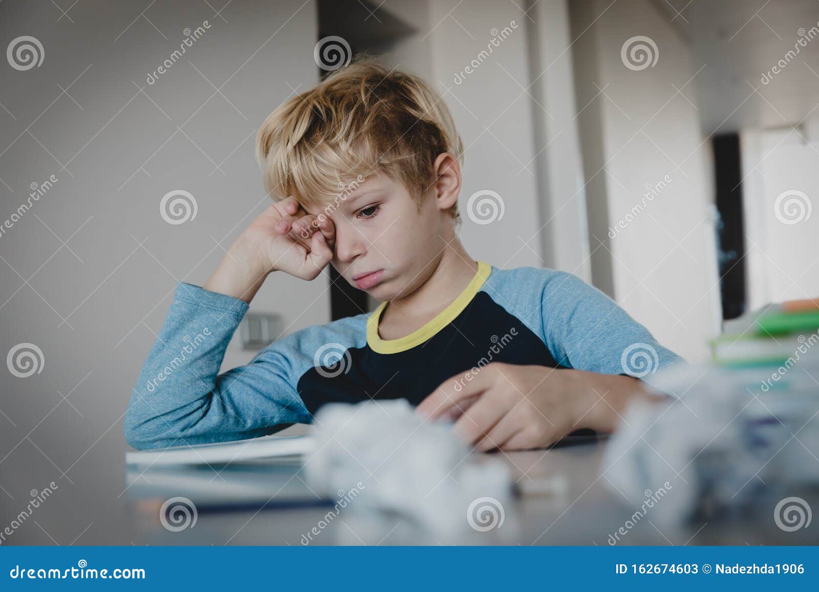 Little Boy Tired Stressed of Writing, Doing Homework Stock Image ...