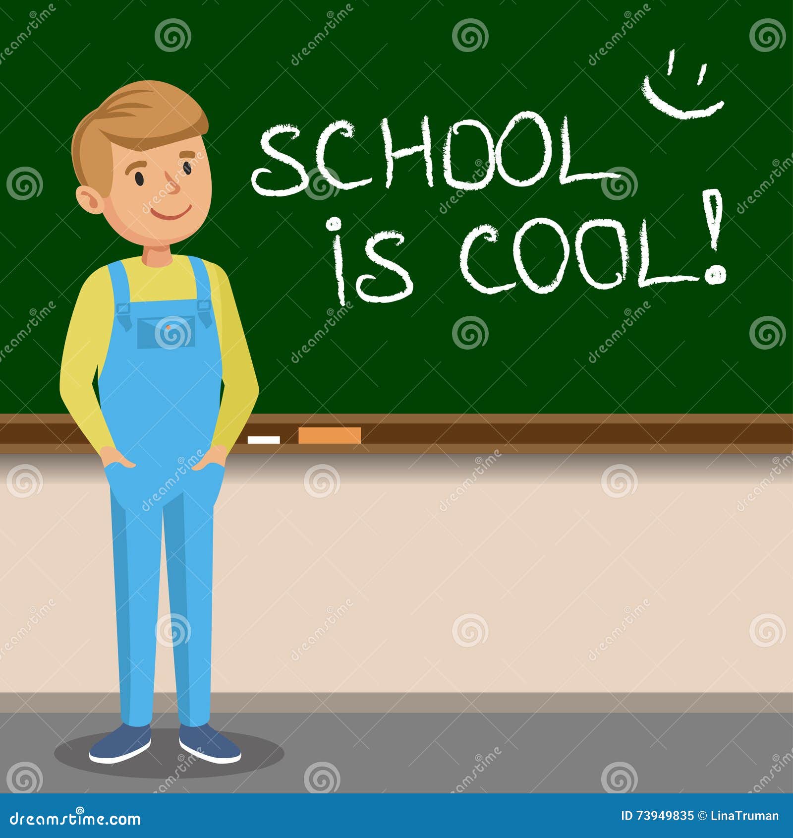 Little Boy To Write with Chalk on the School Blackboard. Stock Vector ...