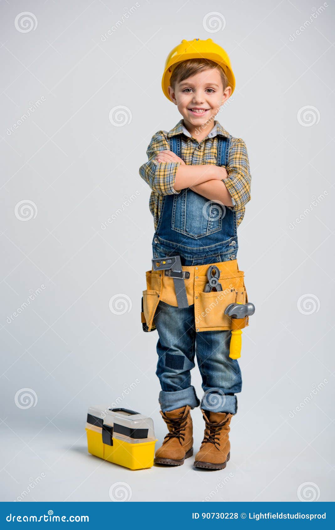 Little boy in tool belt stock photo. Image of laboring - 90730228