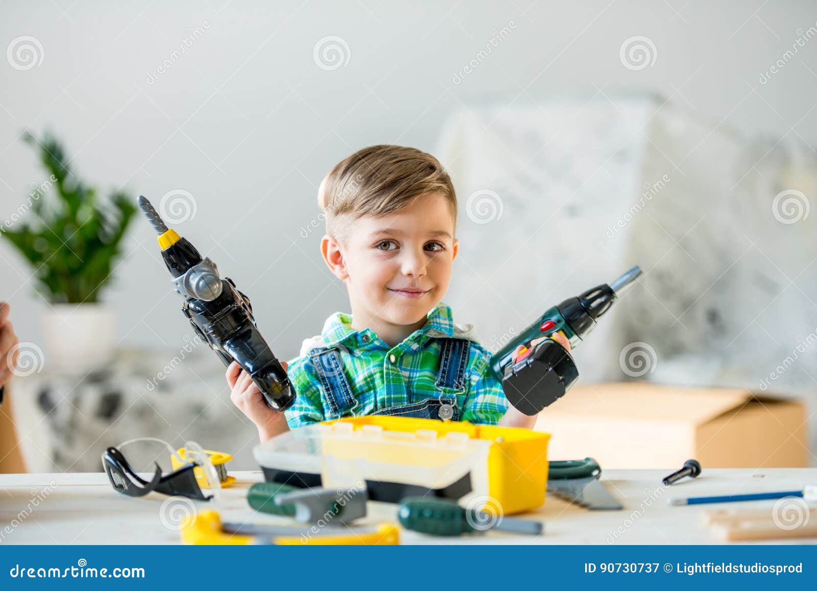 Little boy with tools stock image. Image of caucasian - 90730737