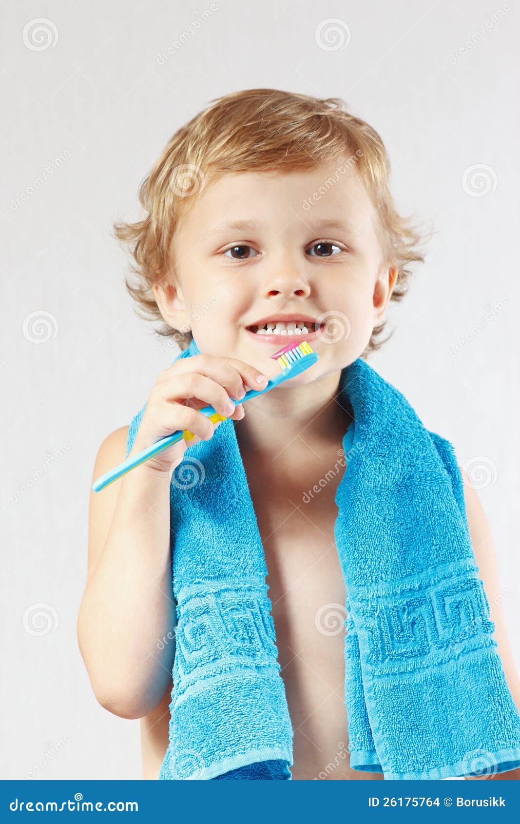Little Boy with Toothbrush with Pink Toothpaste Stock Photo - Image of ...