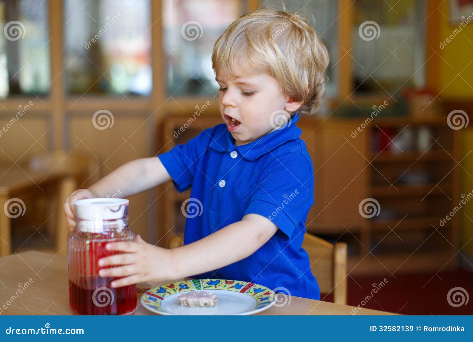 Little Boy of Two Years Having Breakfast at Nursery Stock Image - Image ...