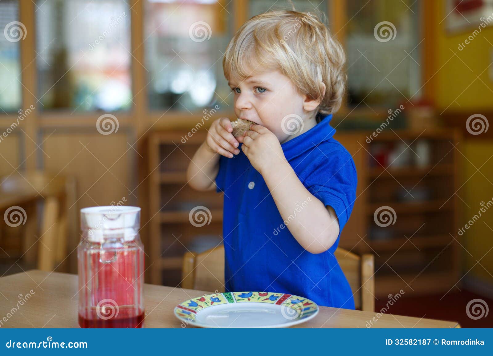 Little Boy of Two Years Having Breakfast at Nursery Stock Image - Image ...