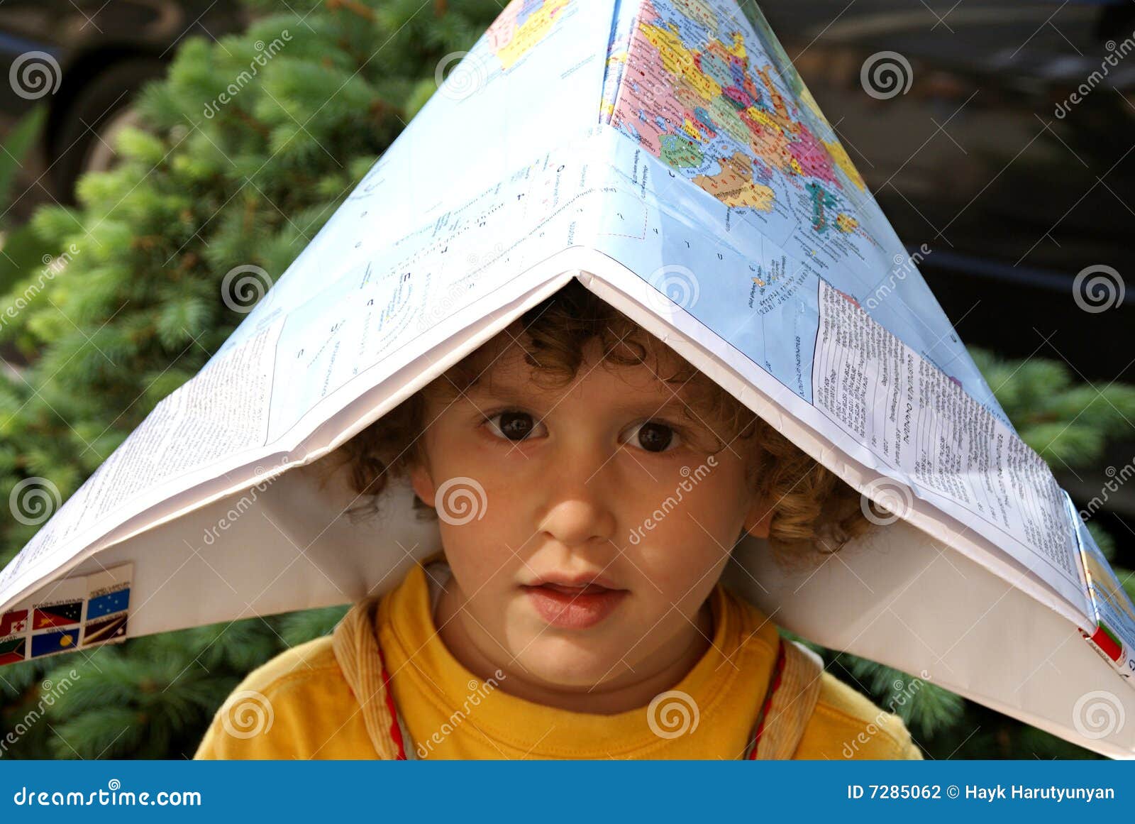Little Boy Under World Map Cap Stock Photo - Image of concept, portrait ...